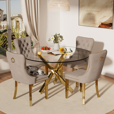 House of Hampton® 5-Piece Round Glass Dining Table Set | Wayfair